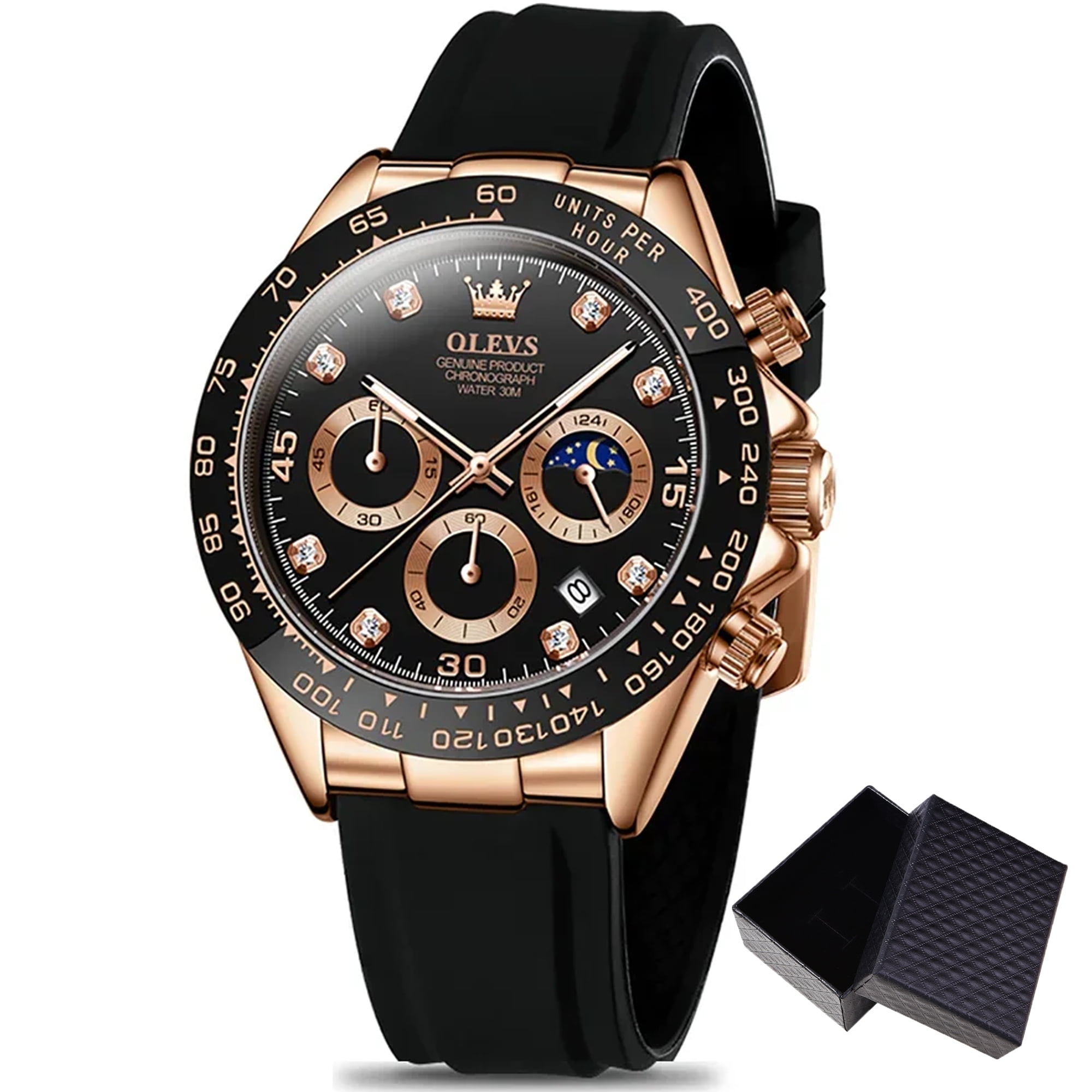 OLEVS Diamond Wrist Watch for Man Chronograph Luxury Sport Silicone ...