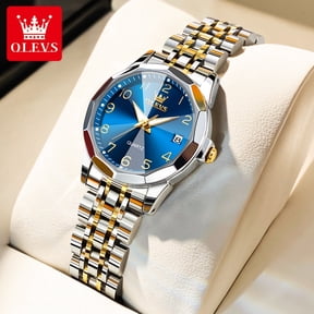 OLEVS Quartz Watch for Men, Two-Tone Gold, Stainless Steel, Waterproof ...