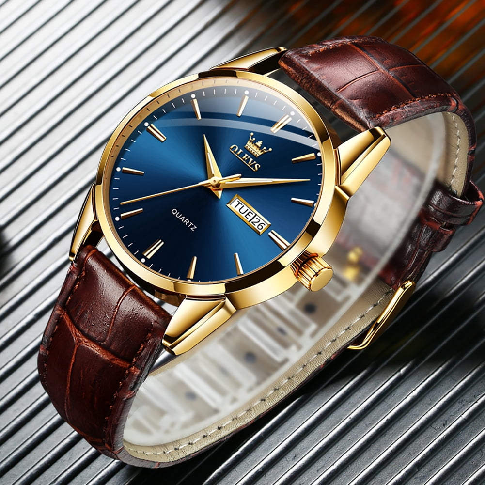 OLEVS Men's Casual Leather Watch Fashion Business Dress Watch for Men ...