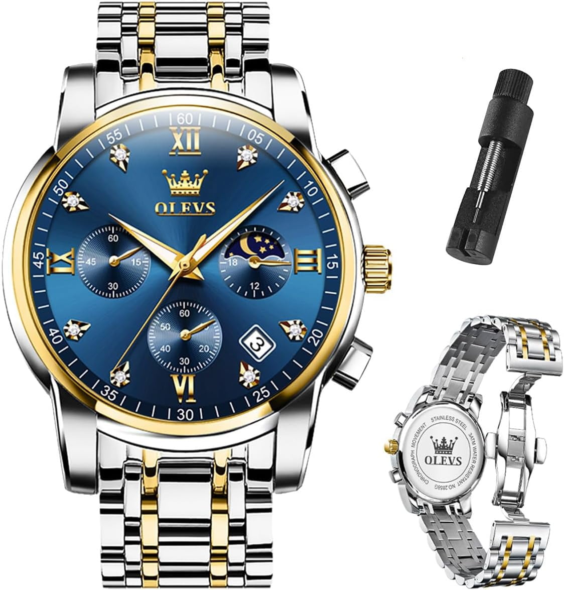 OLEVS Men's Luxury Watch Waterproof Luminous Easy Read Chronograph ...