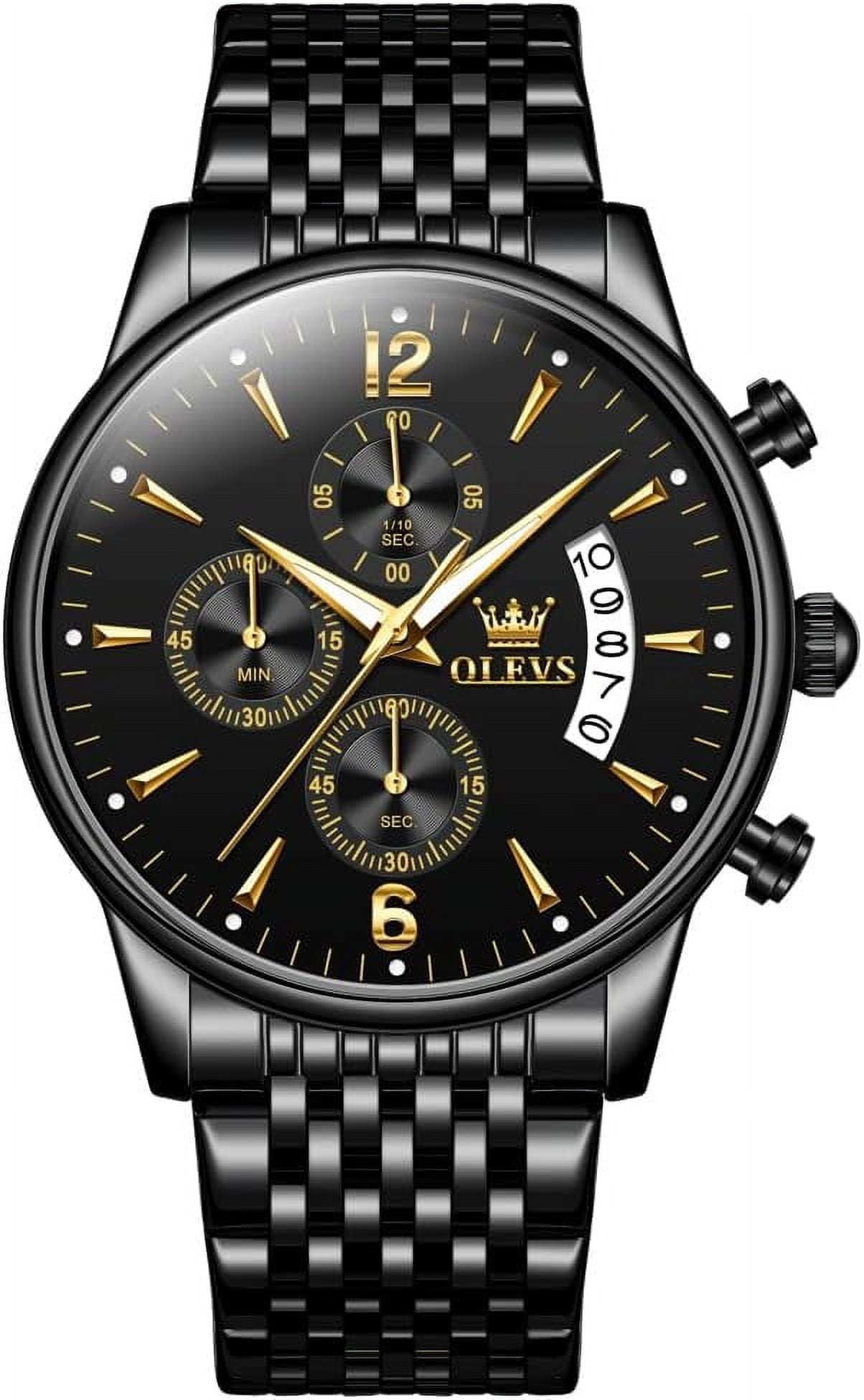 OLEVS Men's Stainless Steel Chronograph Watch, Big Face Gold Silver ...