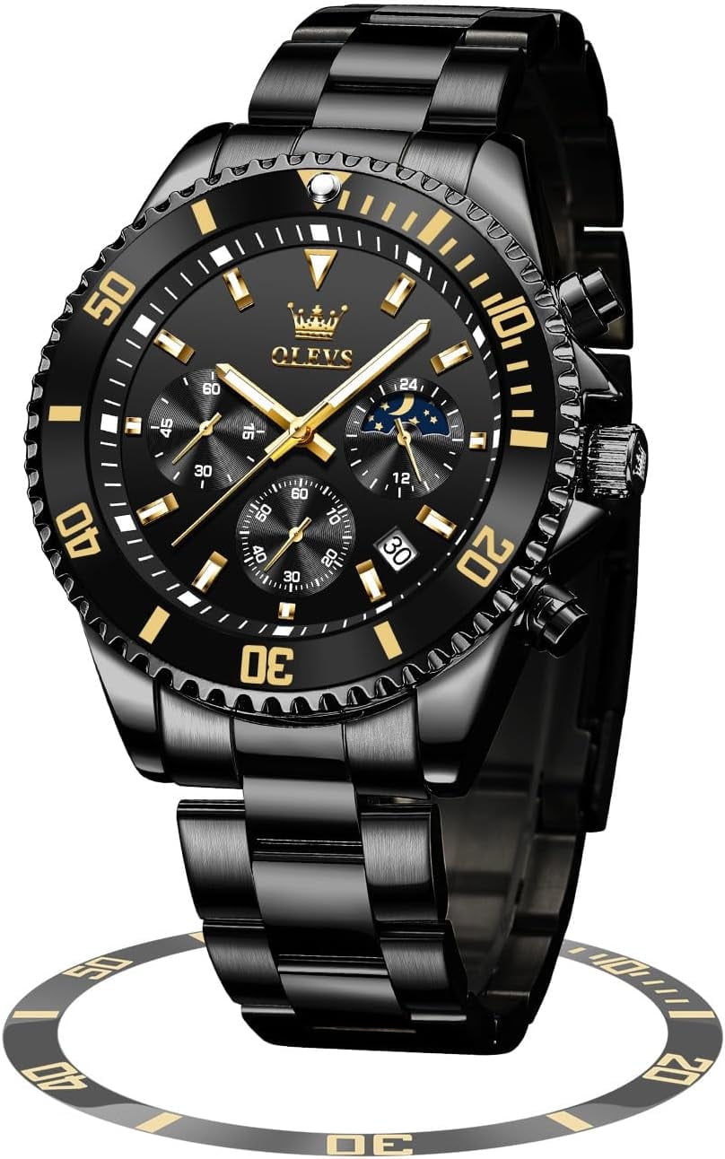 OLEVS Men's Watches with Date, Premium Gold and Silver Stainless Steel ...