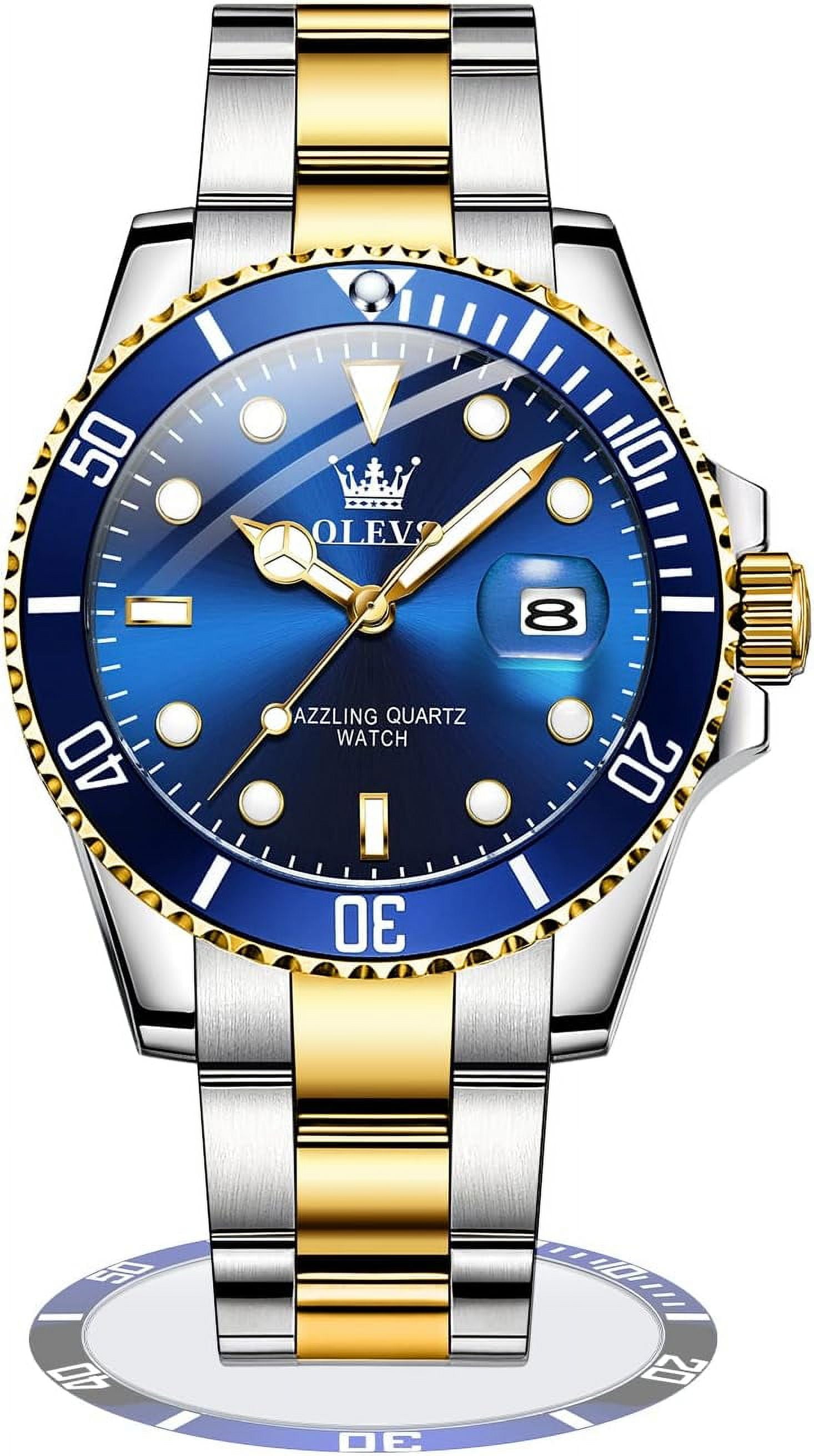 OLEVS Men's Watches with Date, Premium Gold and Silver Stainless Steel ...