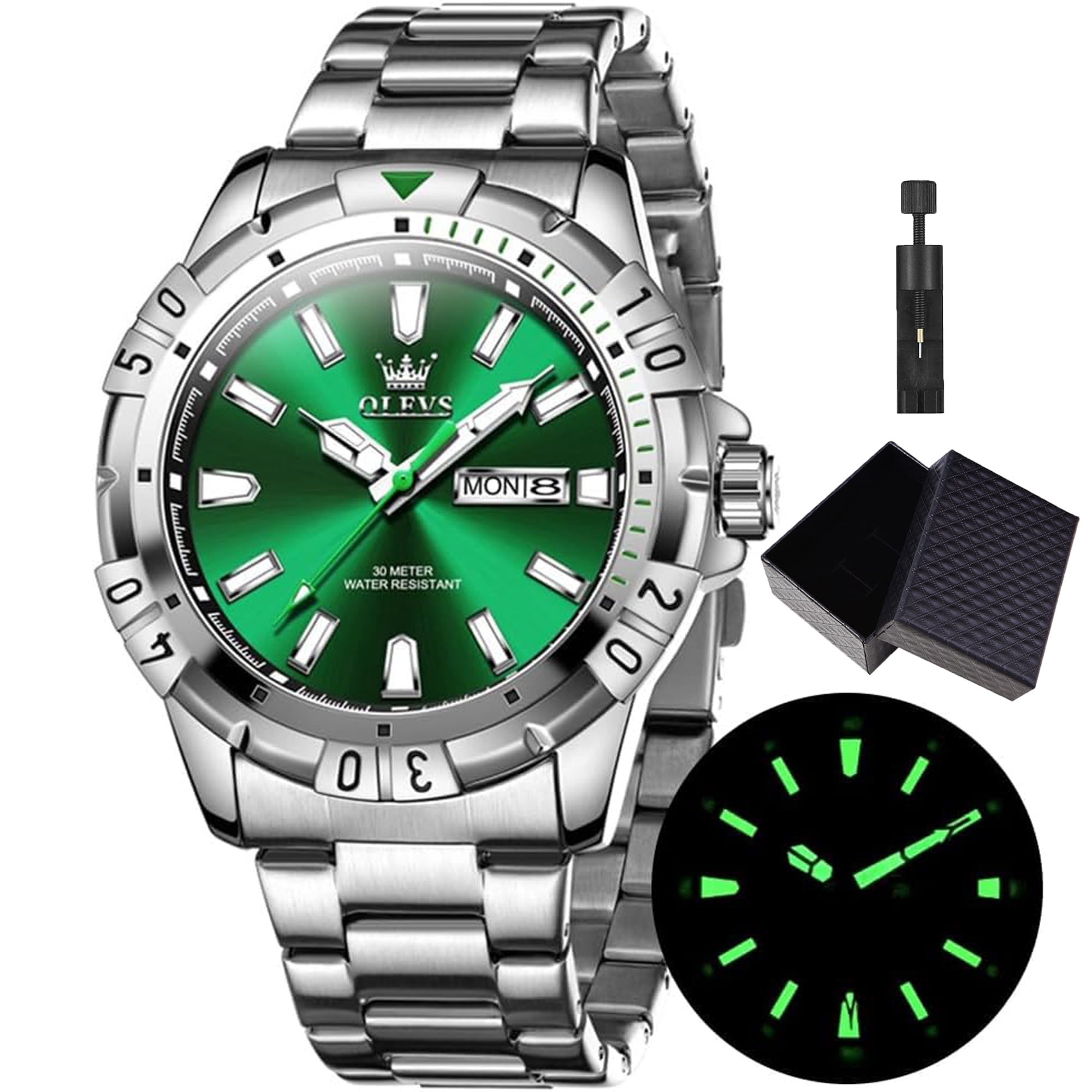 OLEVS Fashion Wrist Watches for Men Big Face Waterproof Luminous Analog ...