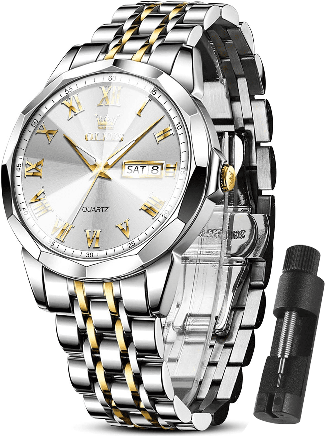 OLEVS Mens' Stainless Steel Classic White Dial Watch With Date Analog ...