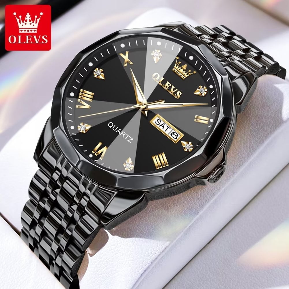 OLEVS Mens Stainless Steel Watch Classic Quartz Watches For Men Gold ...
