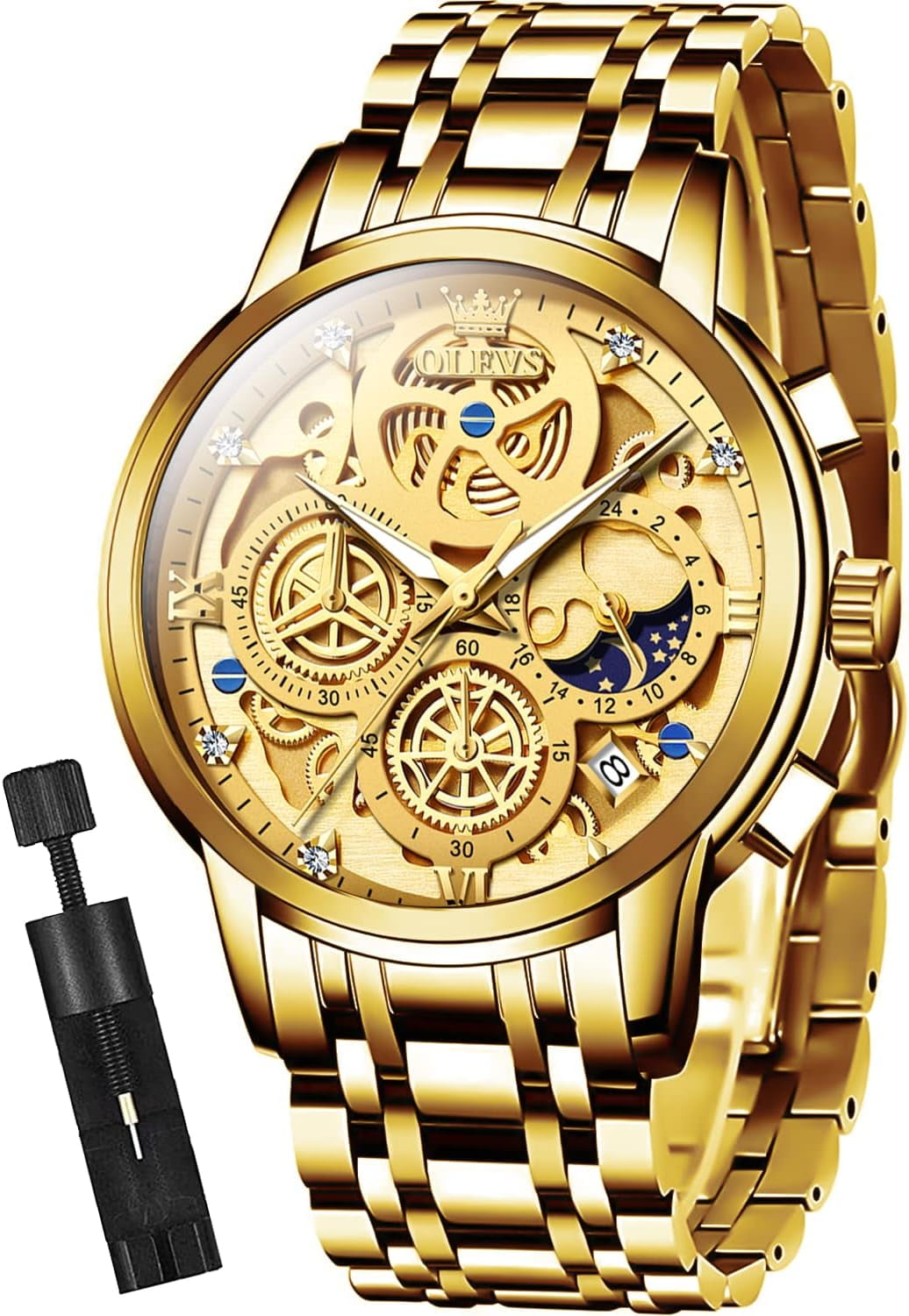 OLEVS Mens Watch Chronograph Luxury Diamond Dress Business Analog ...