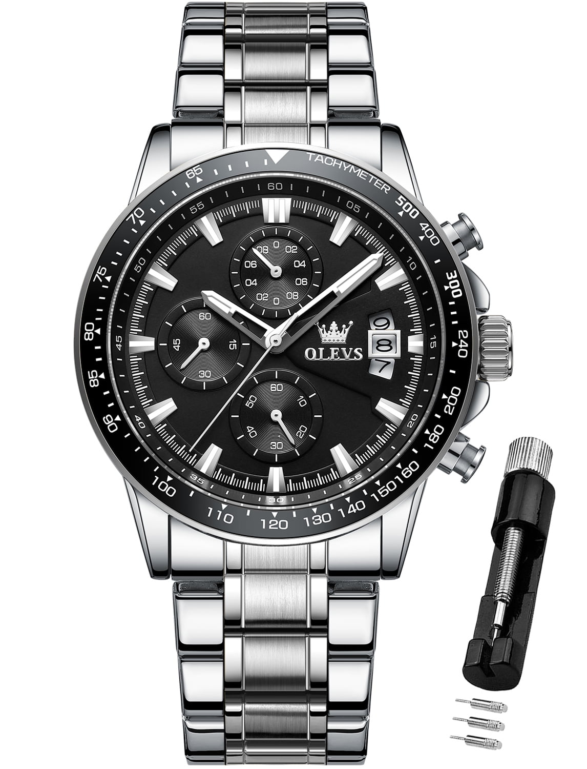 OLEVS Mens Watches,Big Dial Watches for Men Chronograph Stainless Steel ...