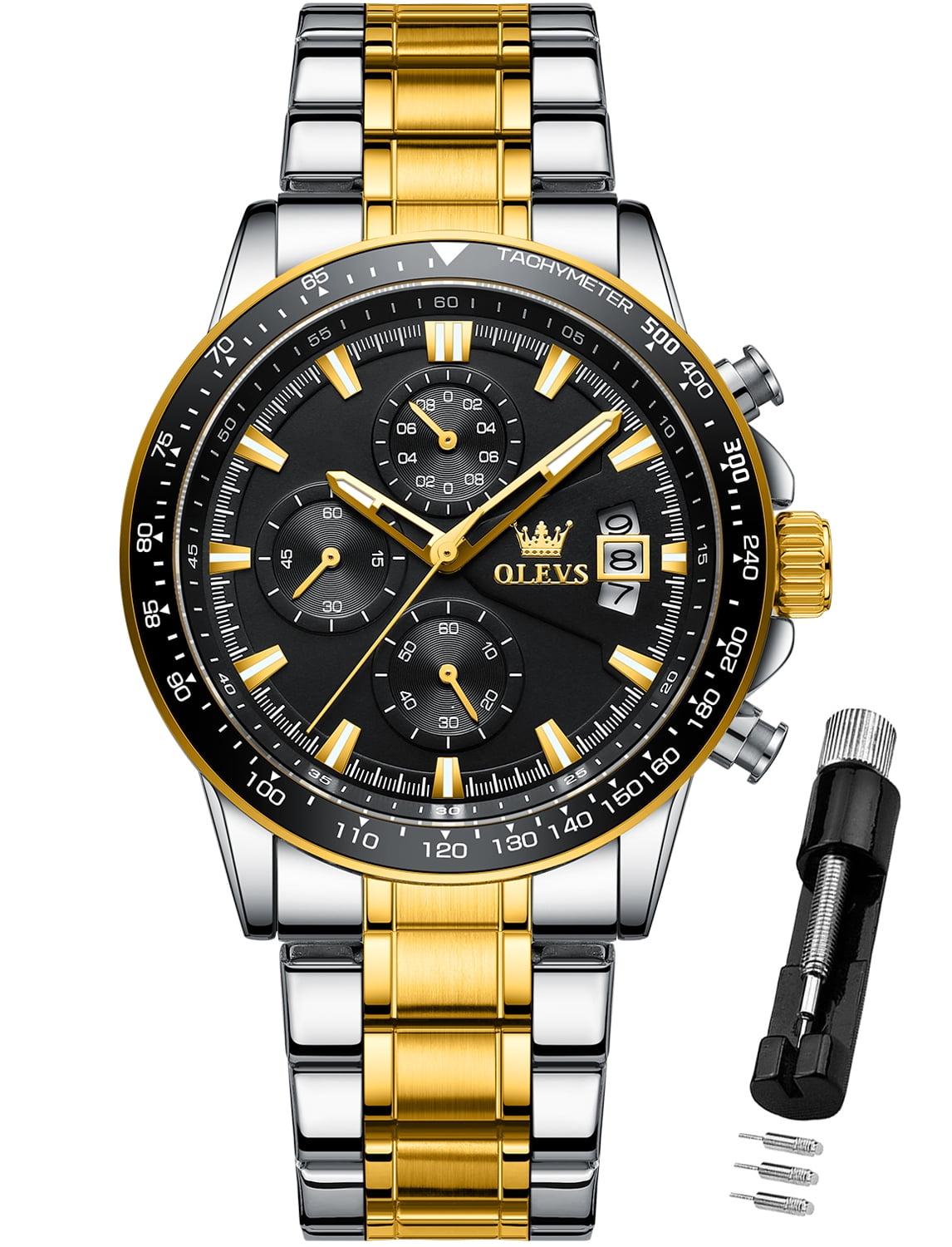 OLEVS Mens Watches,Big Dial Watches for Men Chronograph Stainless Steel ...