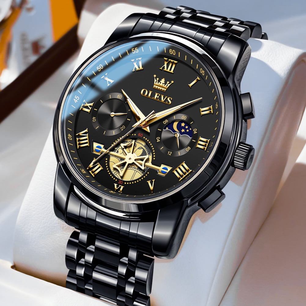 OLEVS Large Face Men's Watch, Chronograph Business Dress, Stainless ...