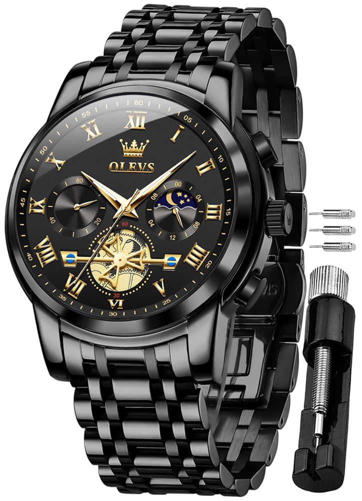 OLEVS Men's Chronograph Waterproof Stainless Steel Luminous Date Quartz ...