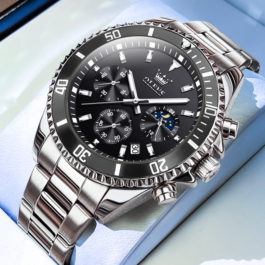 OLEVS Mens Watches Chronograph Luxury Dress Moon Phase Quartz Stainless ...