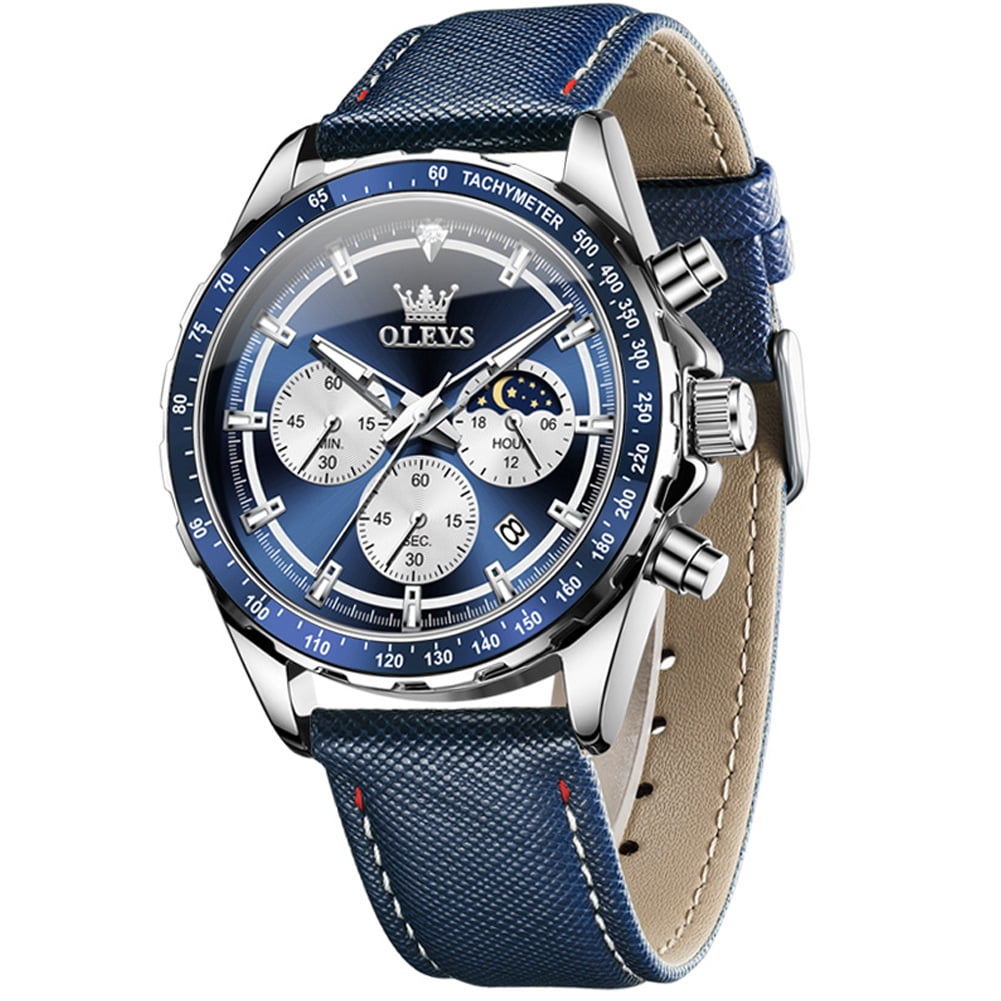 OLEVS Mens Watches Fashion Sport Design Chronograph Leather Strap ...