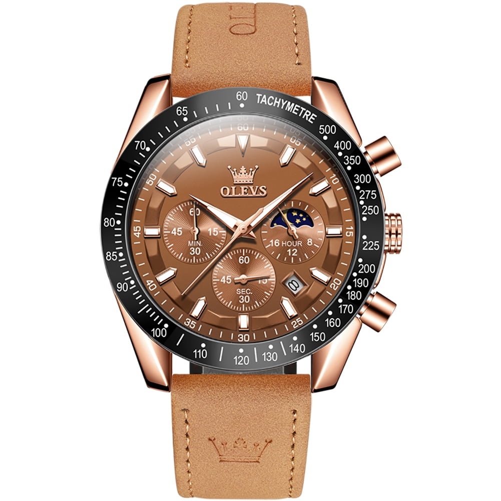 OLEVS Sport Watches for Men Fashion Chronograph Design Leather Strap ...