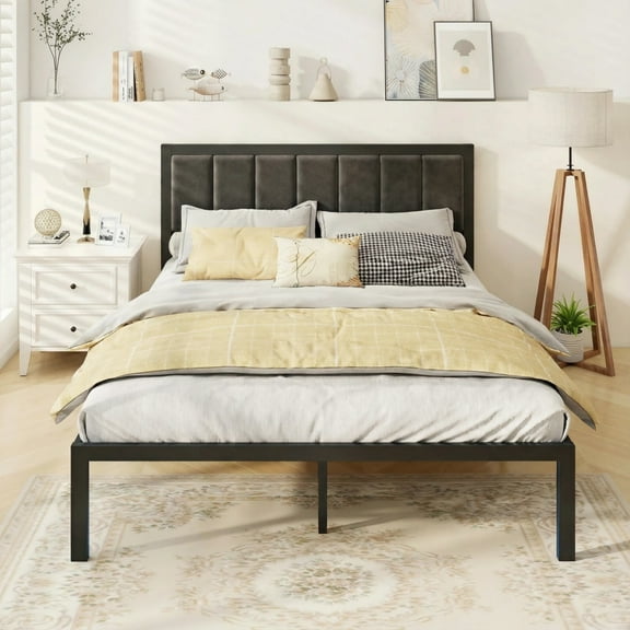 Full Size Bed Frame with Headboard, 14 Inch Floating Bed with LED ...