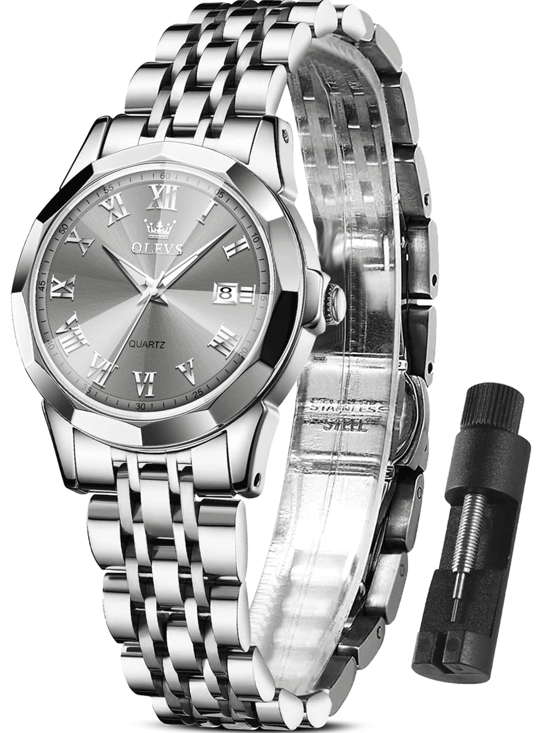 OLEVS Sliver Watches For Women Classic Grey Dial Womens Watches Sliver ...