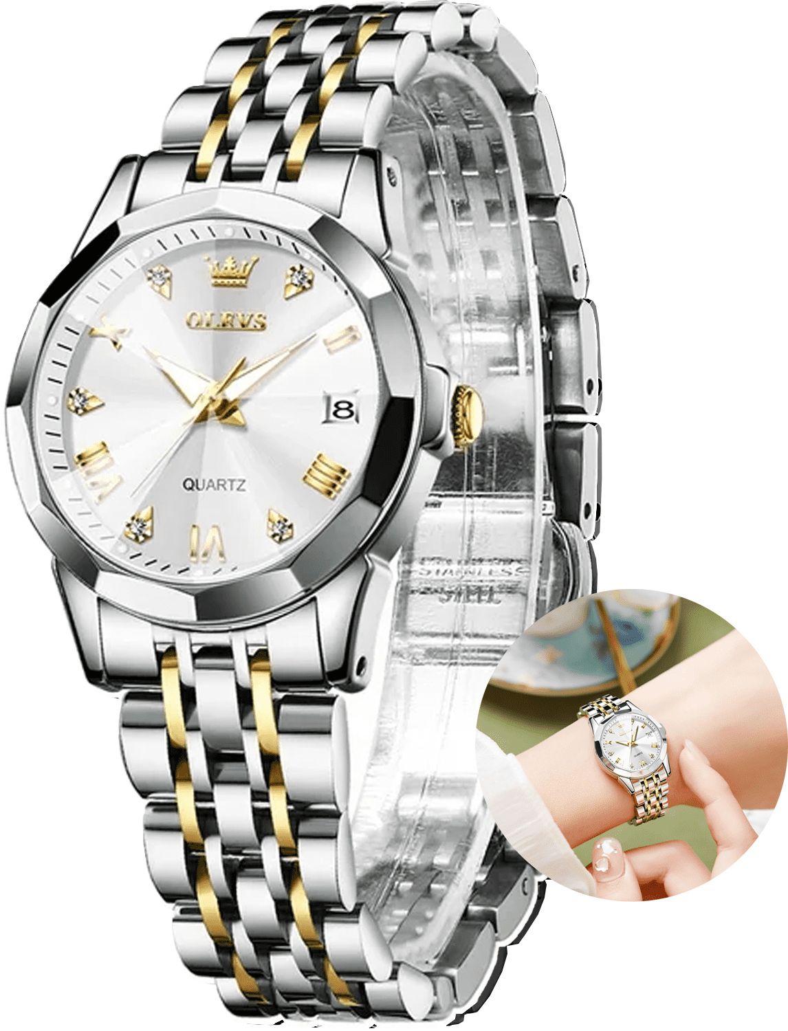 OLEVS Two Tone Womens Watches Gold Sliver Stainless Steel Strap Watches ...