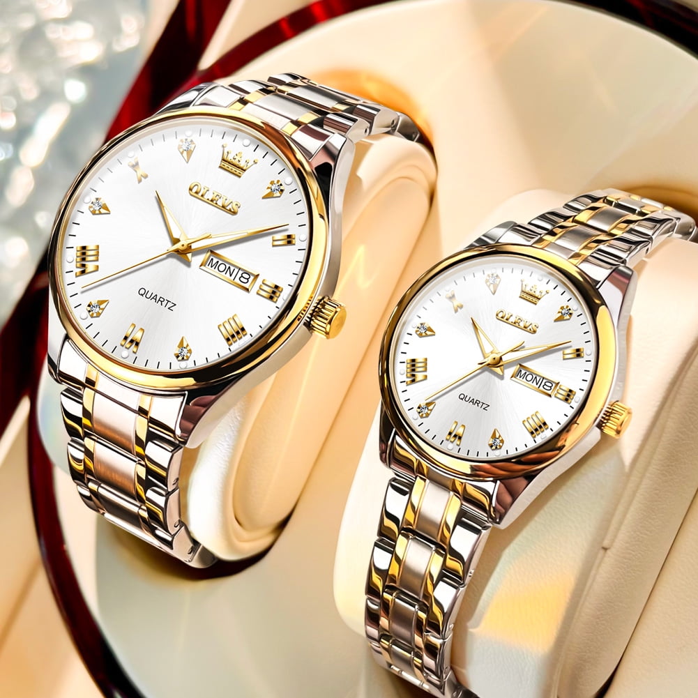 OLEVS Valentines Couple Pair Quartz Watches Luminous Calendar Date ...