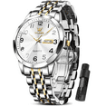 OLEVS Men's Watch, Silver Gold Stainless Steel, Big White Dial ...