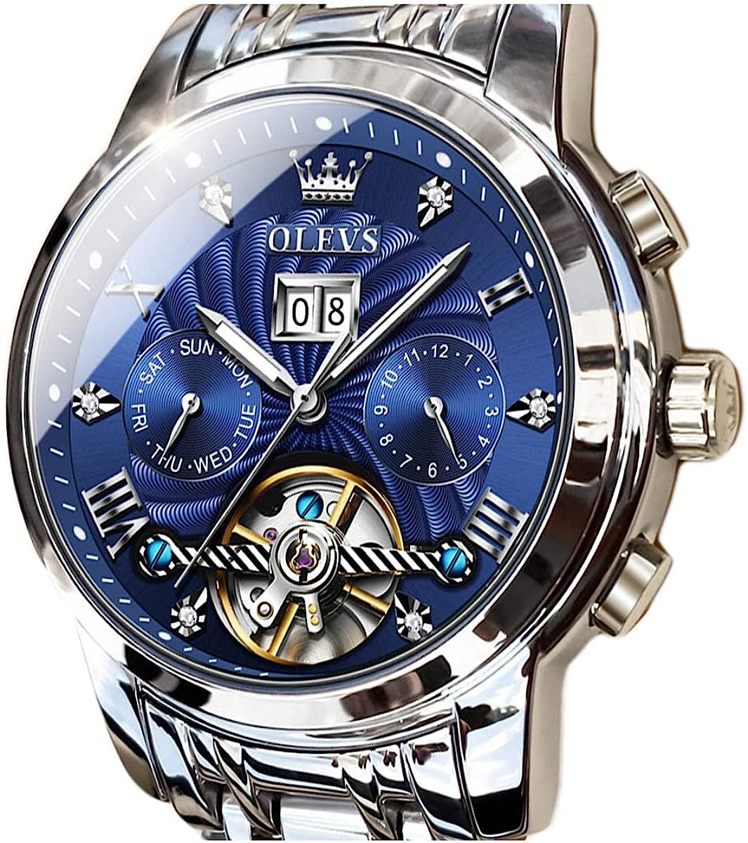 OLEVS Watch for Men Automatic Skeleton Tourbillon Mechanical Self ...
