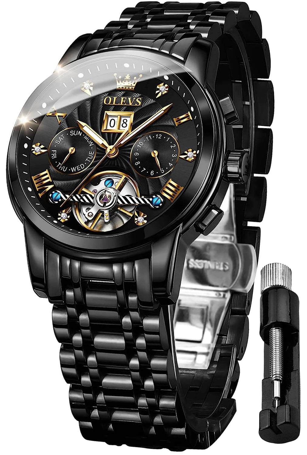 OLEVS Watch for Men Automatic Skeleton Tourbillon Mechanical Self ...