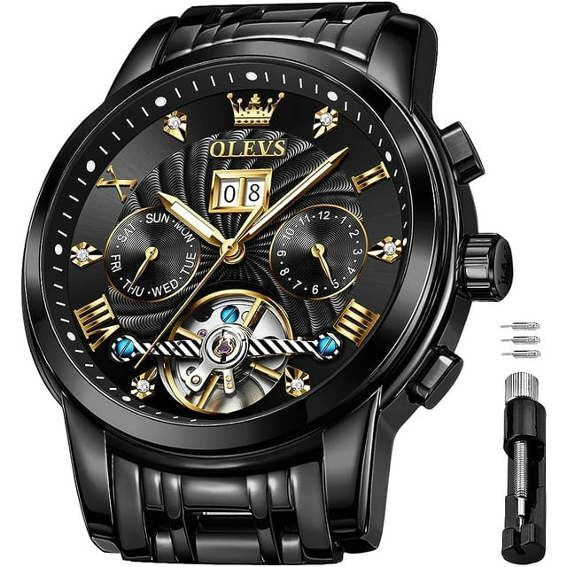 Free Shipping! OLEVS Watch for Men Automatic Skeleton Tourbillon ...