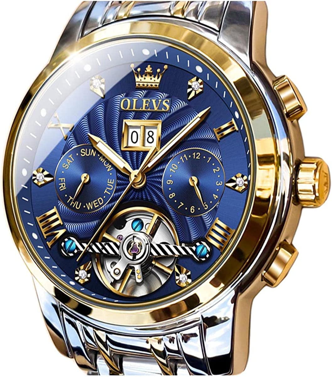 OLEVS Watch for Men Automatic Skeleton Tourbillon Mechanical Self ...