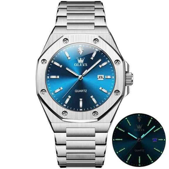 OLEVS Watches for Men Stainless Steel Luminous Big Face Analog Quartz ...
