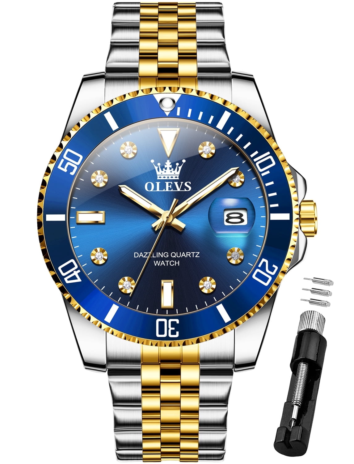 OLEVS Watch for Men Stainless Steel Business Dress Luxury Diamond Big ...