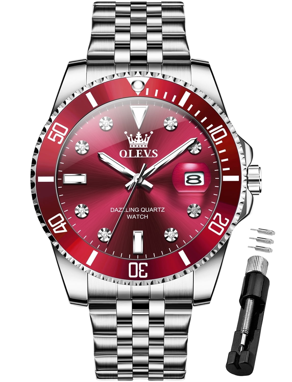 OLEVS, Men's Watch, 41 mm, Stainless Steel Business Dress Waterproof ...