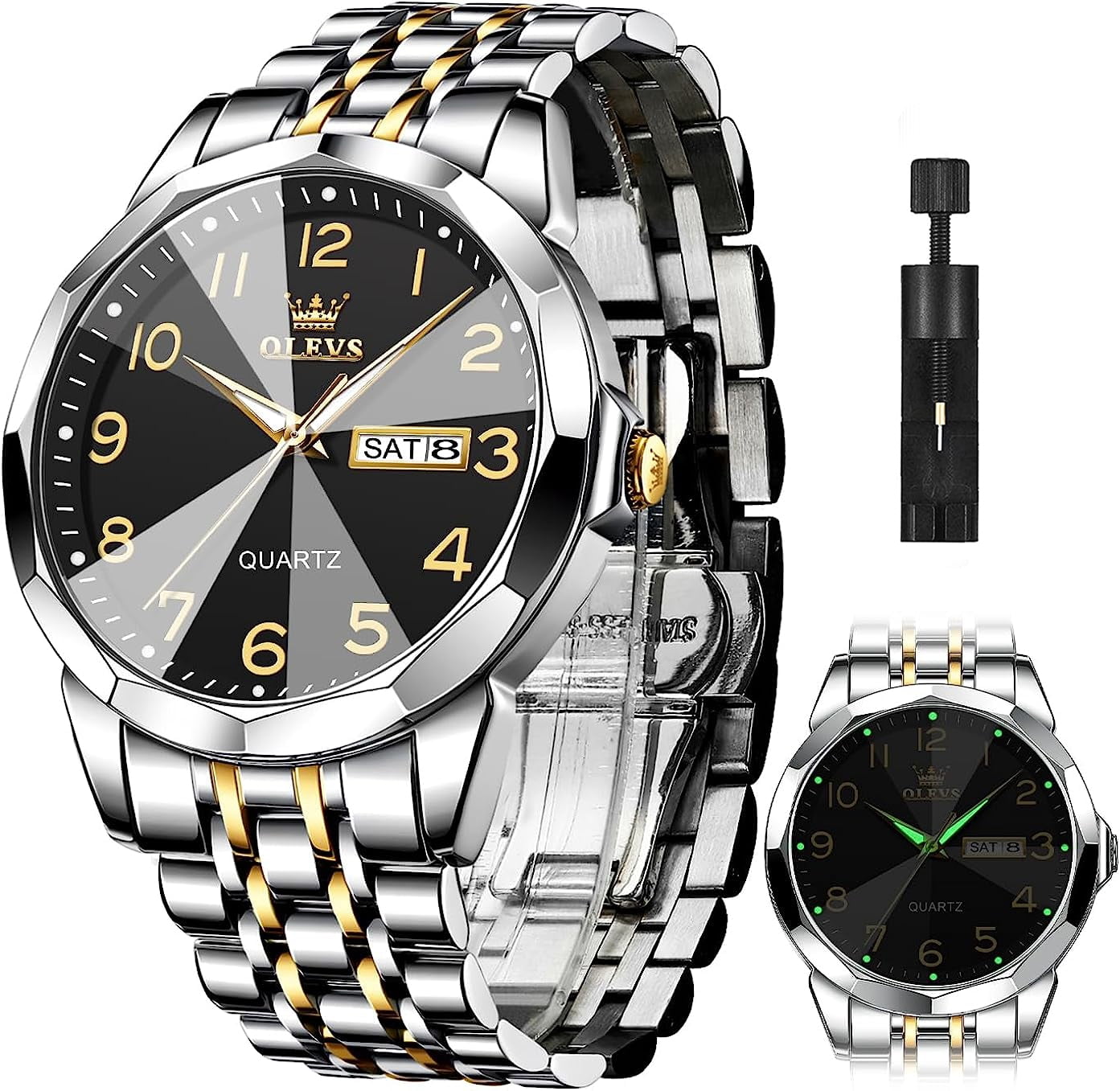 OLEVS Watch for Men Business Dress Diamond Analog Quartz Date Luxury ...