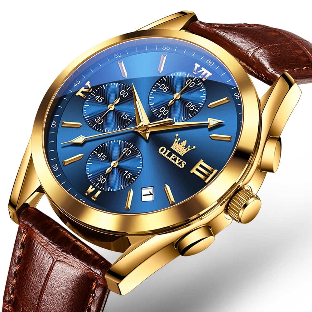 OLEVS Chronograph Reloj De Hombre, Luminous Leather Watch, 40mm Rose ...