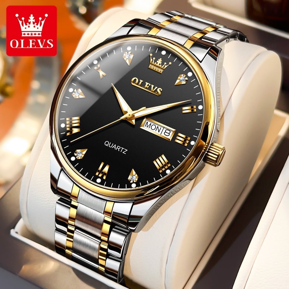 OLEVS Men's Luxury Stainless Steel Quartz Watch, Waterproof, Luminous ...