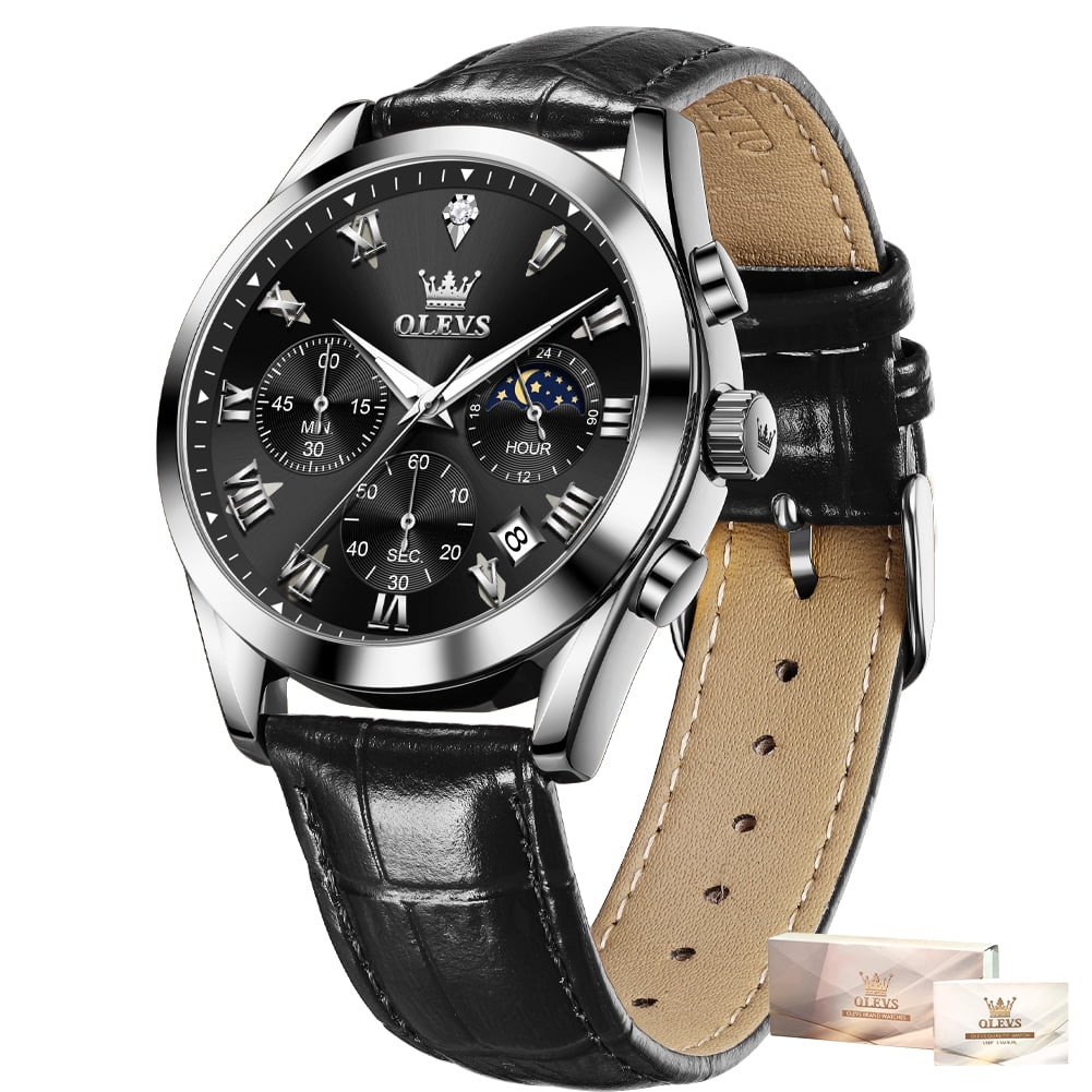 OLEVS Watches for Men Luxury Dress Analog Quartz PU leather WaterProof ...