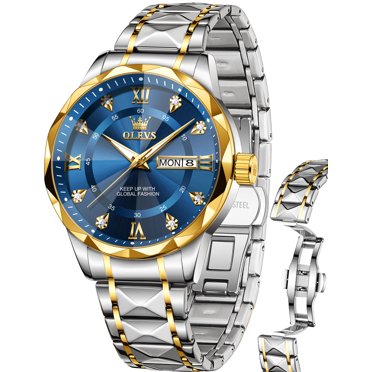 OLEVS Watch for Men Blue Watches for Men Gold and Silver Stainless ...