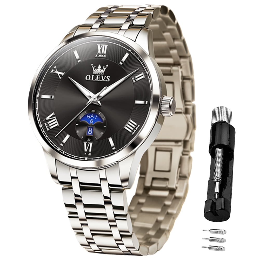 OLEVS Watches for Men Stainless Steel Luminous Big Face Analog Quartz ...