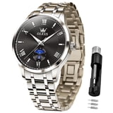 OLEVS Watches for Men Stainless Steel Luminous Big Face Analog Quartz ...