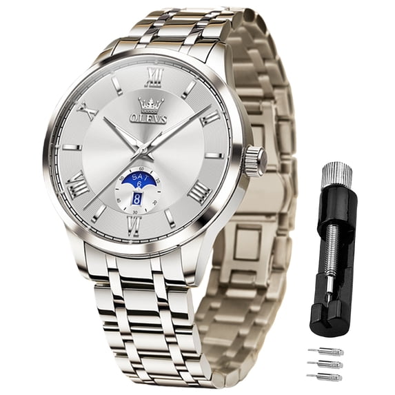 OLEVS Watches for Men Stainless Steel Luminous Big Face Analog Quartz ...