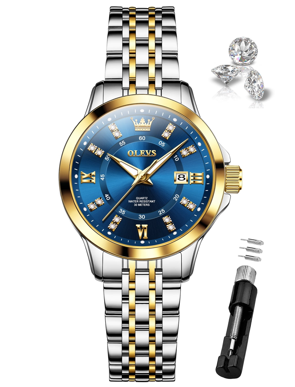 OLEVS Watches for Women Diamond with Date Luxury Female Waterproof ...