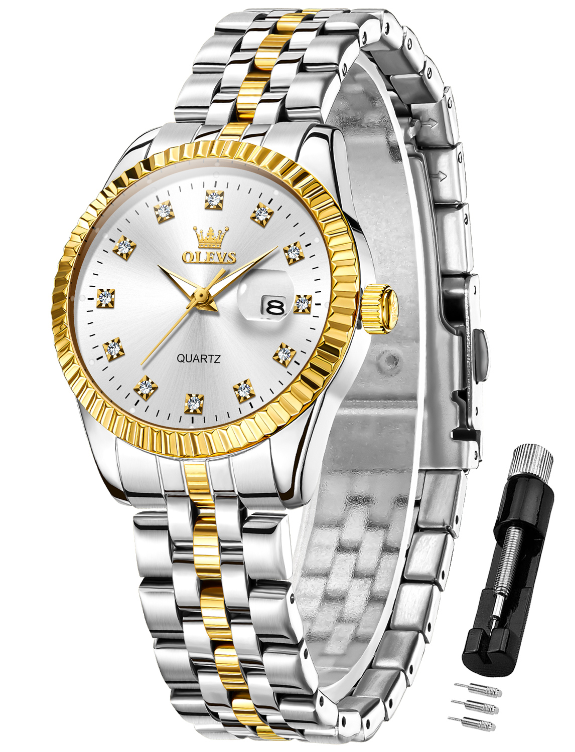 OLEVS Watches for Women Rose Gold Dress Fashion Diamond Chronograph ...