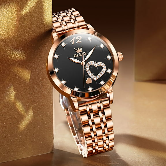 Golden Crystal Bracelet Watch for Women Golden Dial Quartz Bangle Watch ...