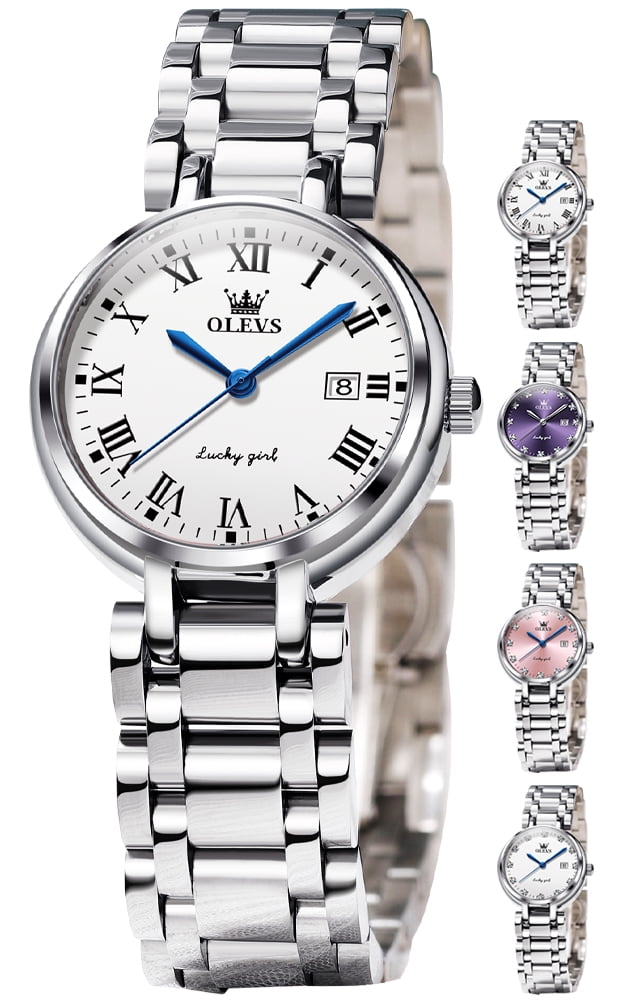 OLEVS Womens Analog Quartz Watch, Stainless Steel, Waterproof, Date ...