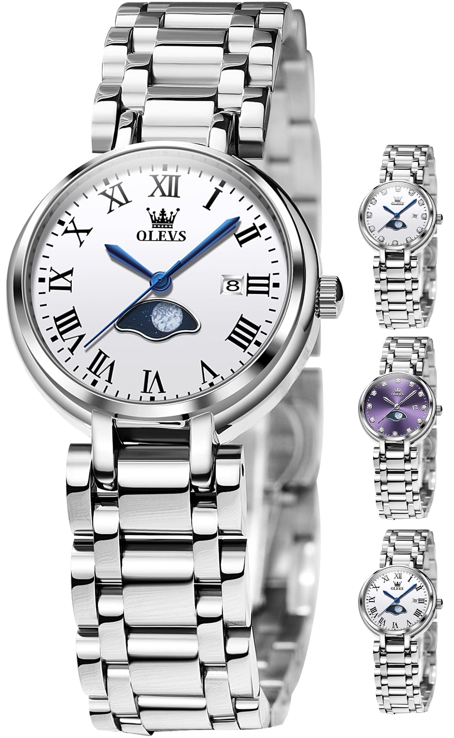 OLEVS Watches for Womens Analog Quartz Silver Strap Fashions Classic ...