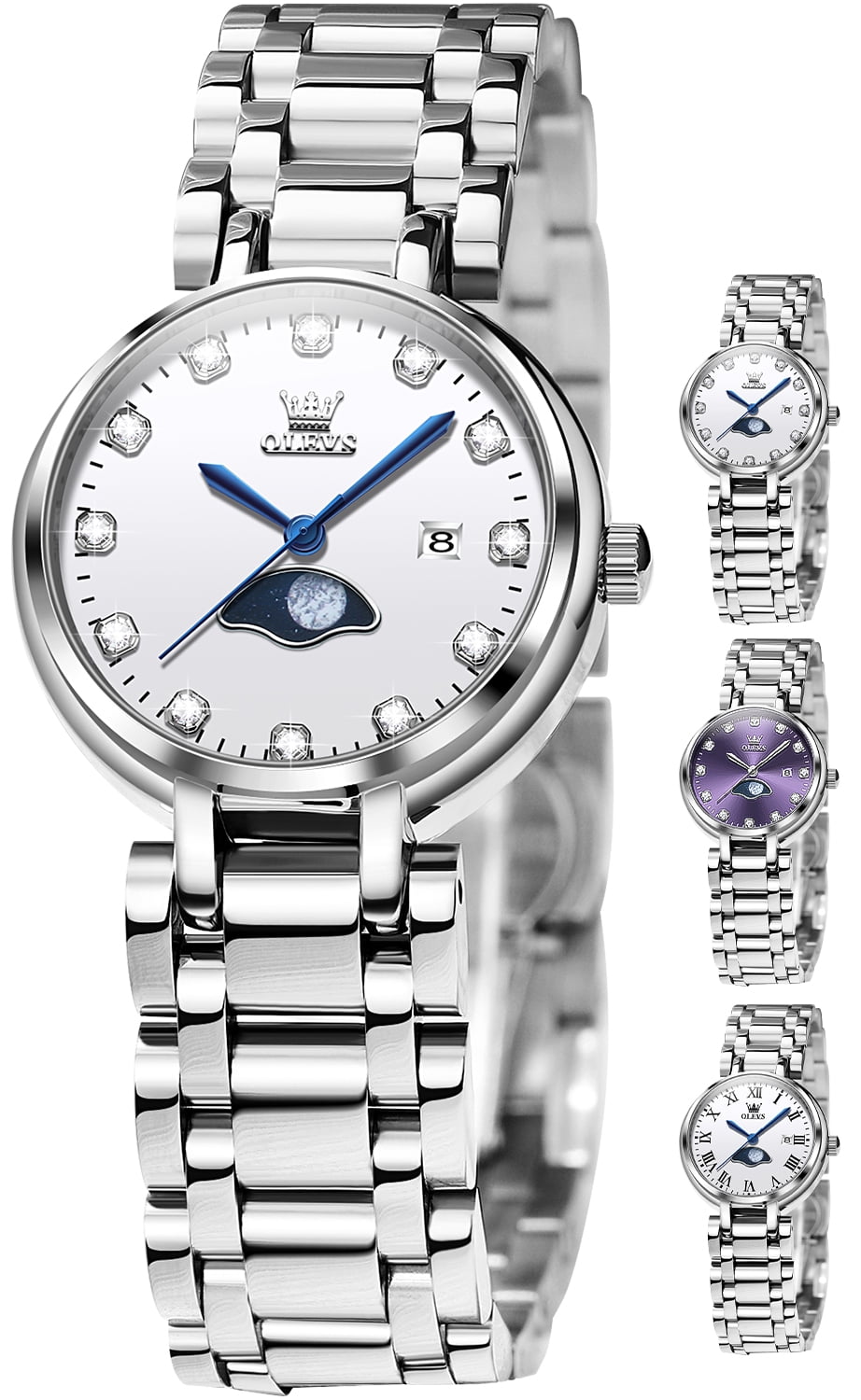 OLEVS Watches for Womens Analog Quartz Silver Strap Fashions Classic ...