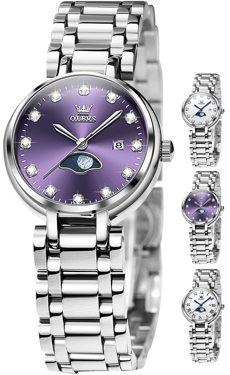 OLEVS Watches for Womens Analog Quartz Silver Strap Fashions Classic ...