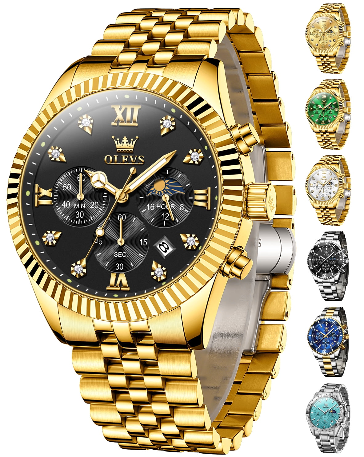 OLEVS Watches for Men, Mens Watches Quartz Gold Stainless Steel ...