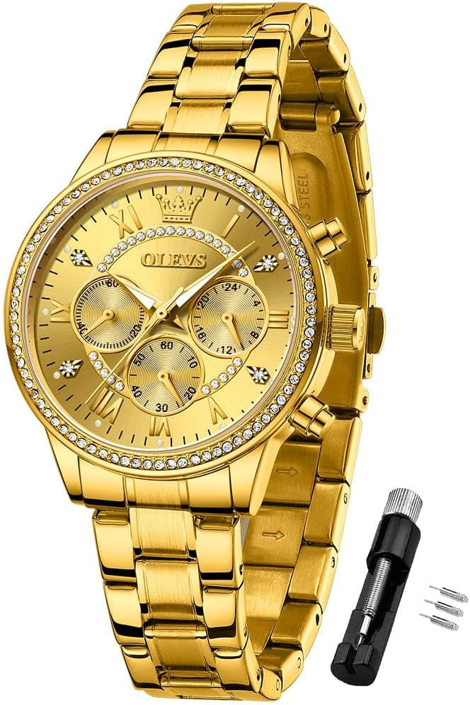 OLEVS Watches for Women Rose Gold Dress Fashion Diamond Chronograph ...
