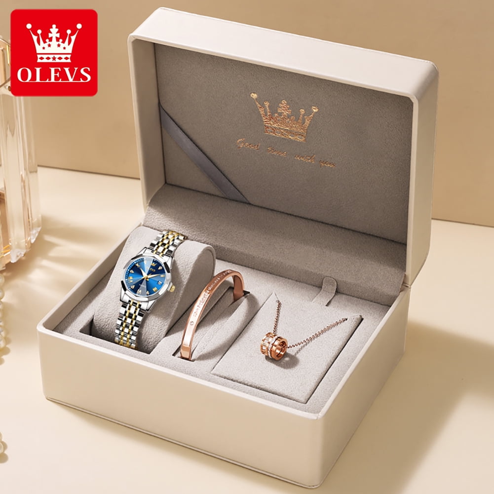 OLEVS Women's Watch Bracelet Necklace Set With Box Original Waterproof ...