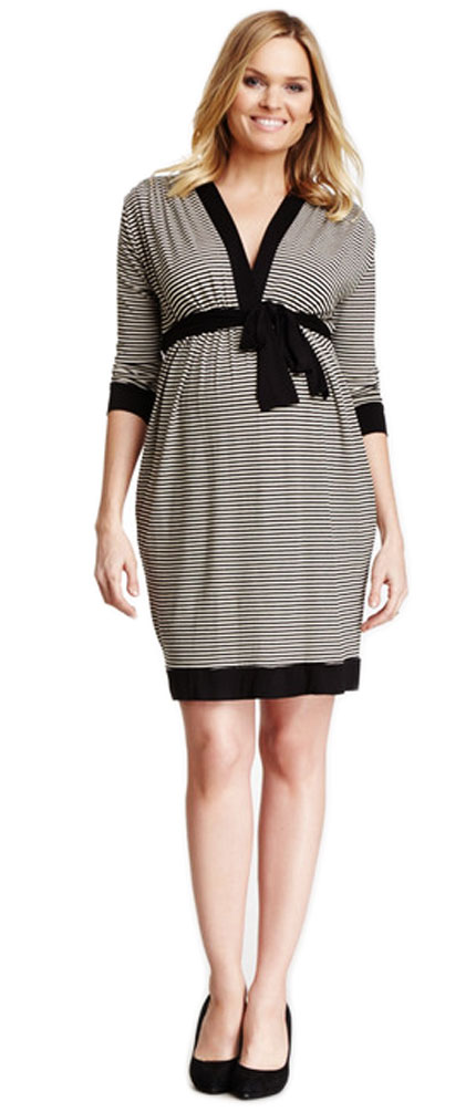 OLIAN Maternity Women's Black Ivory Stripes Faux Wrap Dress - Walmart.com