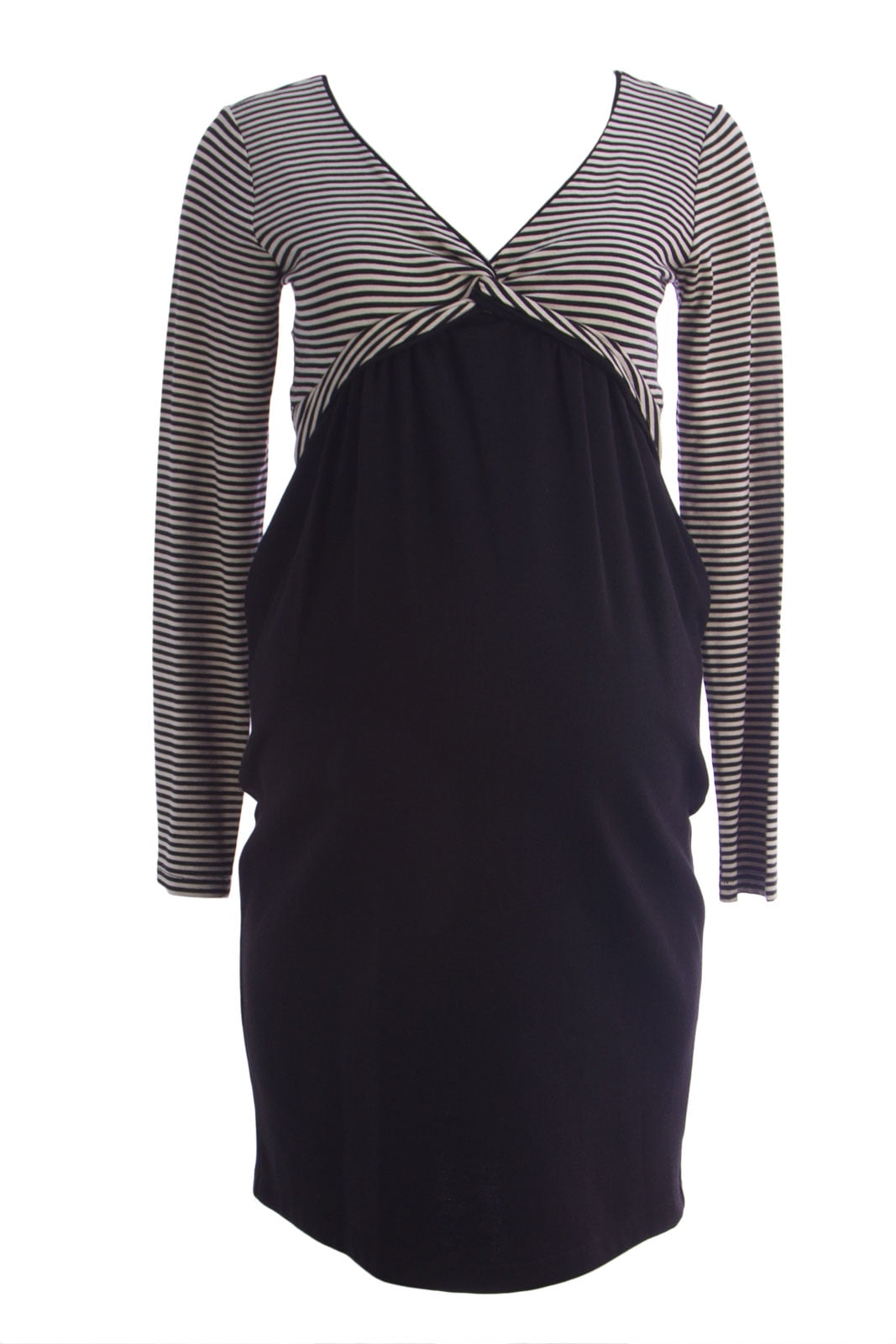 OLIAN Maternity Women's Black Ivory Stripes Knot Front A-Line Dress ...